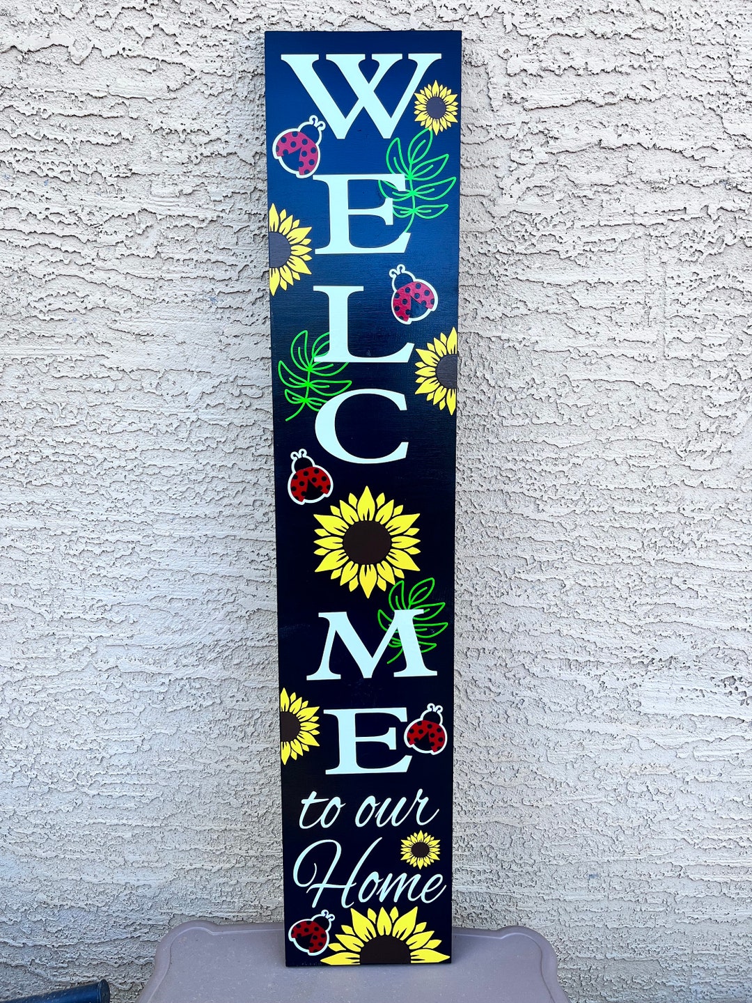 SUNFLOWER LADYBUG Welcome Sign Porch Sign Handmade Home Sign Welcome ...