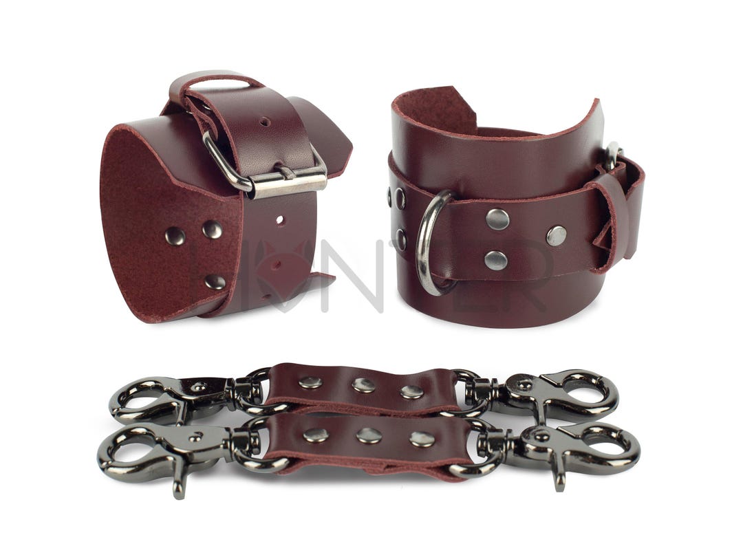Custom Marsala Leather Wrist Restraints, BDSM Cuffs, Bondage Handcuffs ...