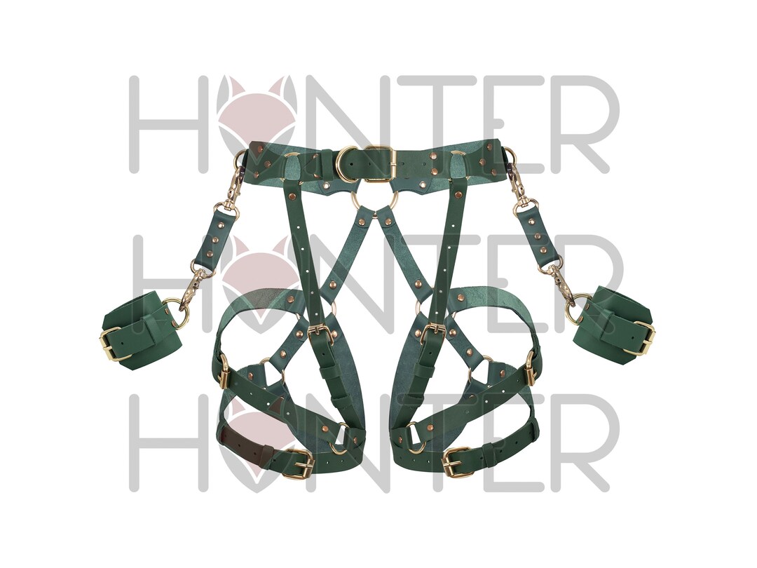 Green Gold Thigh Harness and Cuffs, Restraining Cuffs Set, Bondage ...