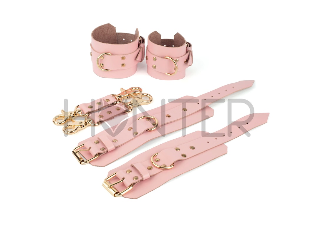 Pink Leather Handcuffs and Ankle Cuffs, BDSM Restraints Set - Etsy