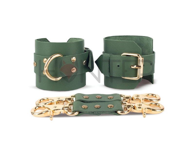 Green Leather Full Body Harness, Garter Belt, Wrist Cuffs Bondage Set ...