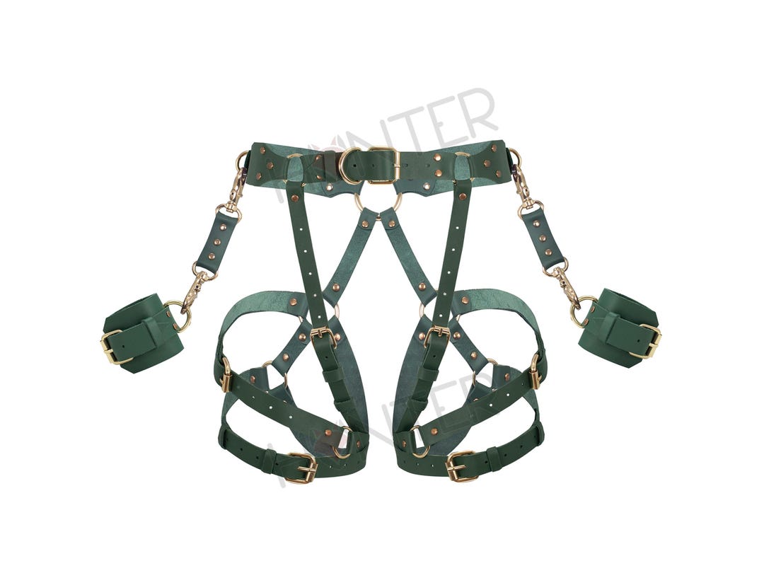 Green Gold Thigh Harness and Cuffs, Restraining Cuffs Set, Bondage ...