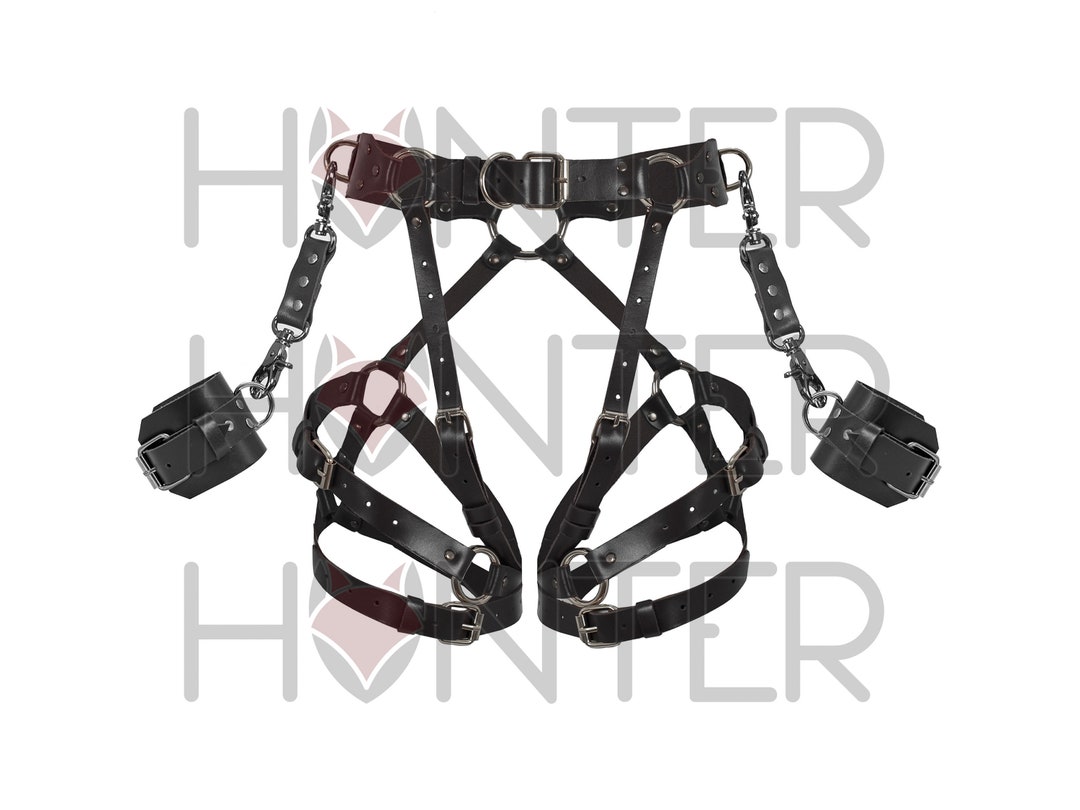 Black Thigh Harness and Cuffs, Women Restraining Cuffs Set, Bondage ...