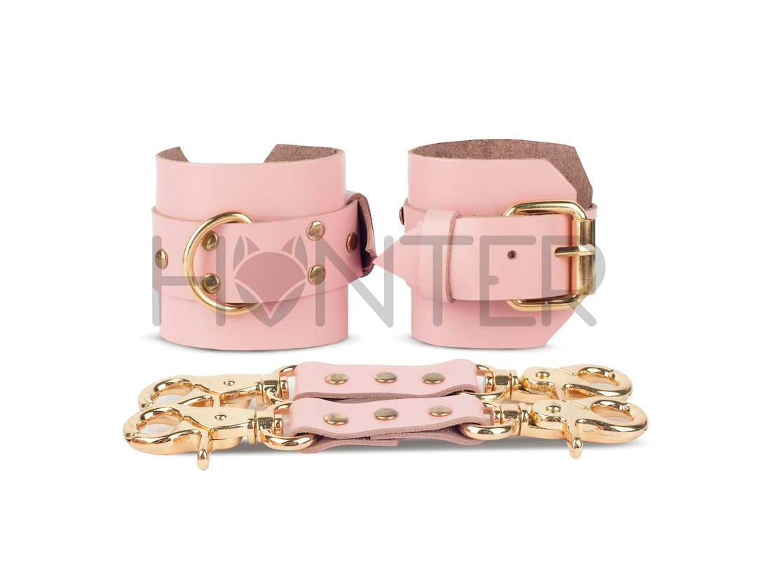 Pink Gold Leather Wrist Restraints, BDSM Bondage Handcuffs, Submissive ...