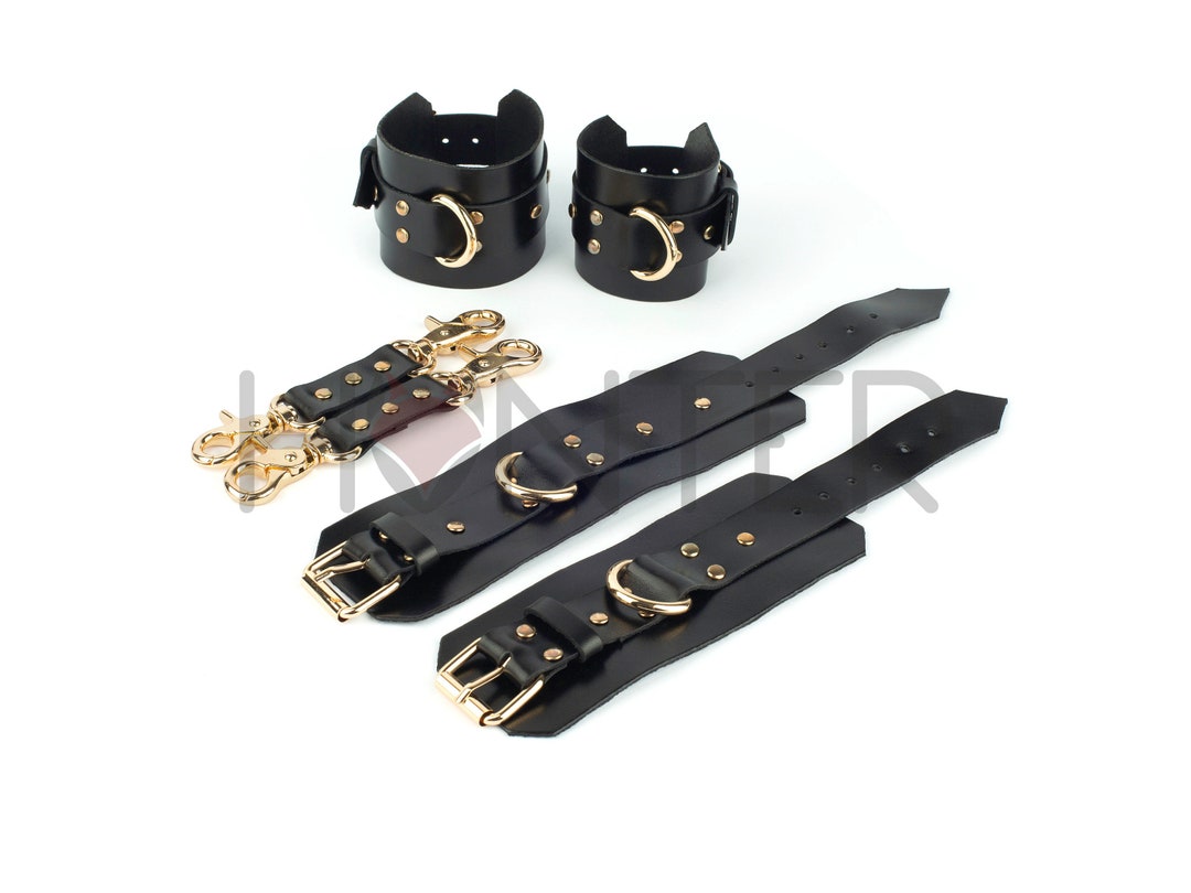 Leather Handcuffs and Ankle Cuffs Set, Handmade BDSM Restraints - Etsy