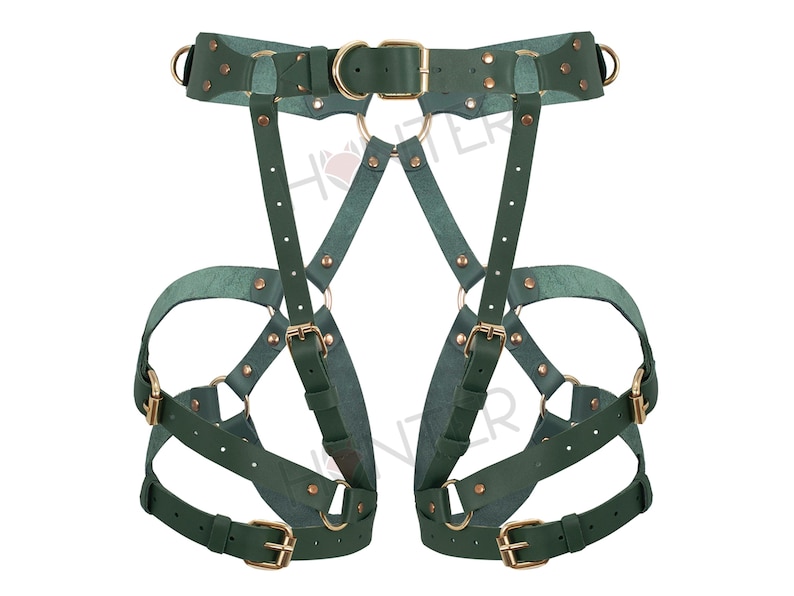 Green Leather Body Harness Set, Open Chest, Thigh Harness - Etsy