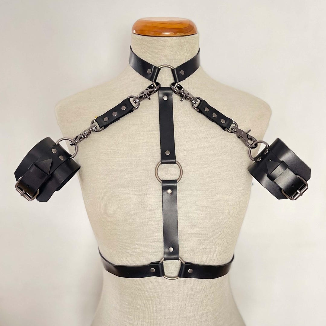 Leather Choker Body Harness With Handcuffs, Waist Belt, Wrist ...