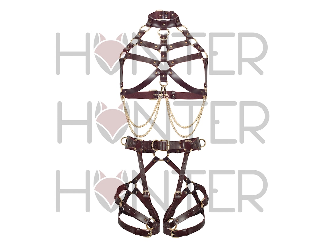 Marsala Gold Body Harness Set for Women, Open Chest Chain Harness ...