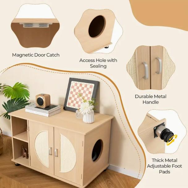 Modern Boho Aesthetic Wooden Hidden Litter Box Cabinet Pet Furniture ...