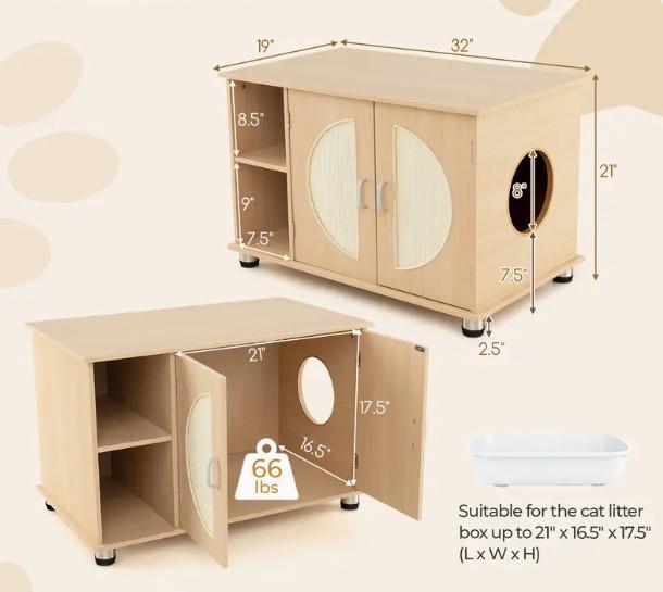 Modern Boho Aesthetic Wooden Hidden Litter Box Cabinet Pet Furniture ...