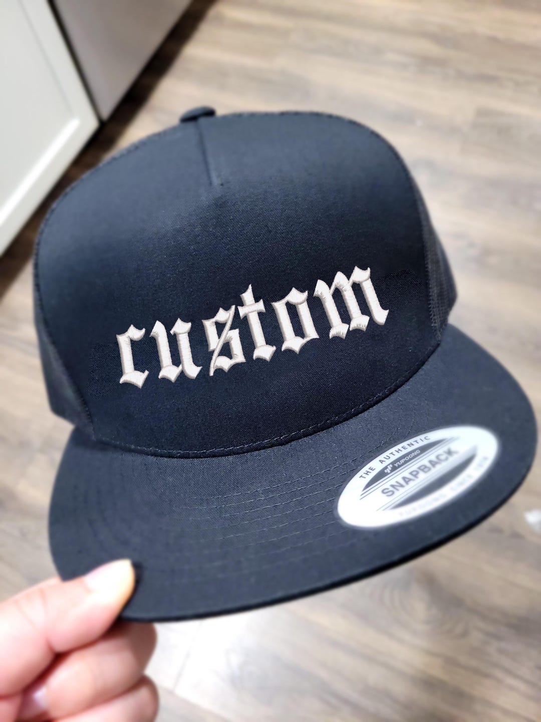 Custom Text Embroidered Cap, Black Adjustable Snapback, Custom Snapback ...
