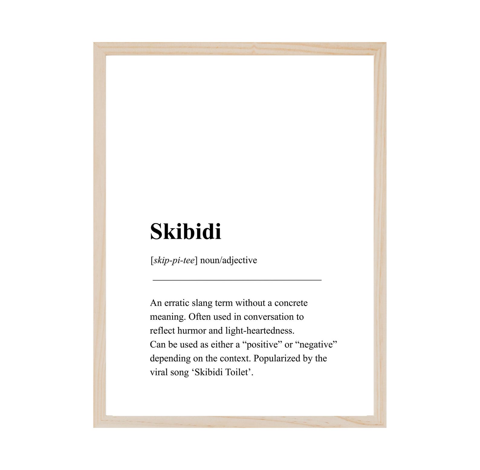 Skibidi Definition Wall Art, Urban Slang, Digital Print, Home Decor ...