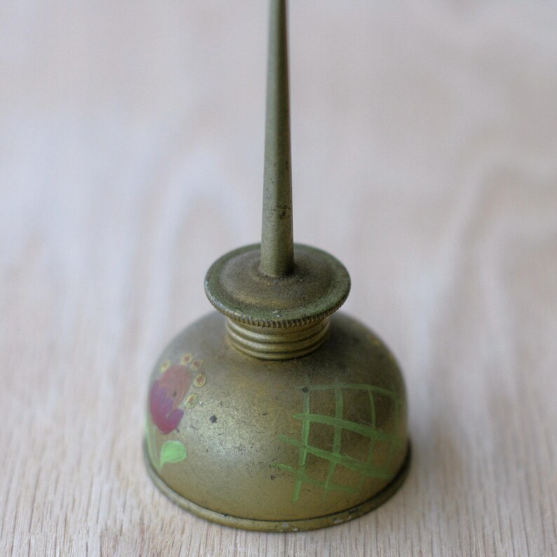 V I N T A G E Hand Painted Midget Brand Folk Art Tin Thumb Oil Can/made ...