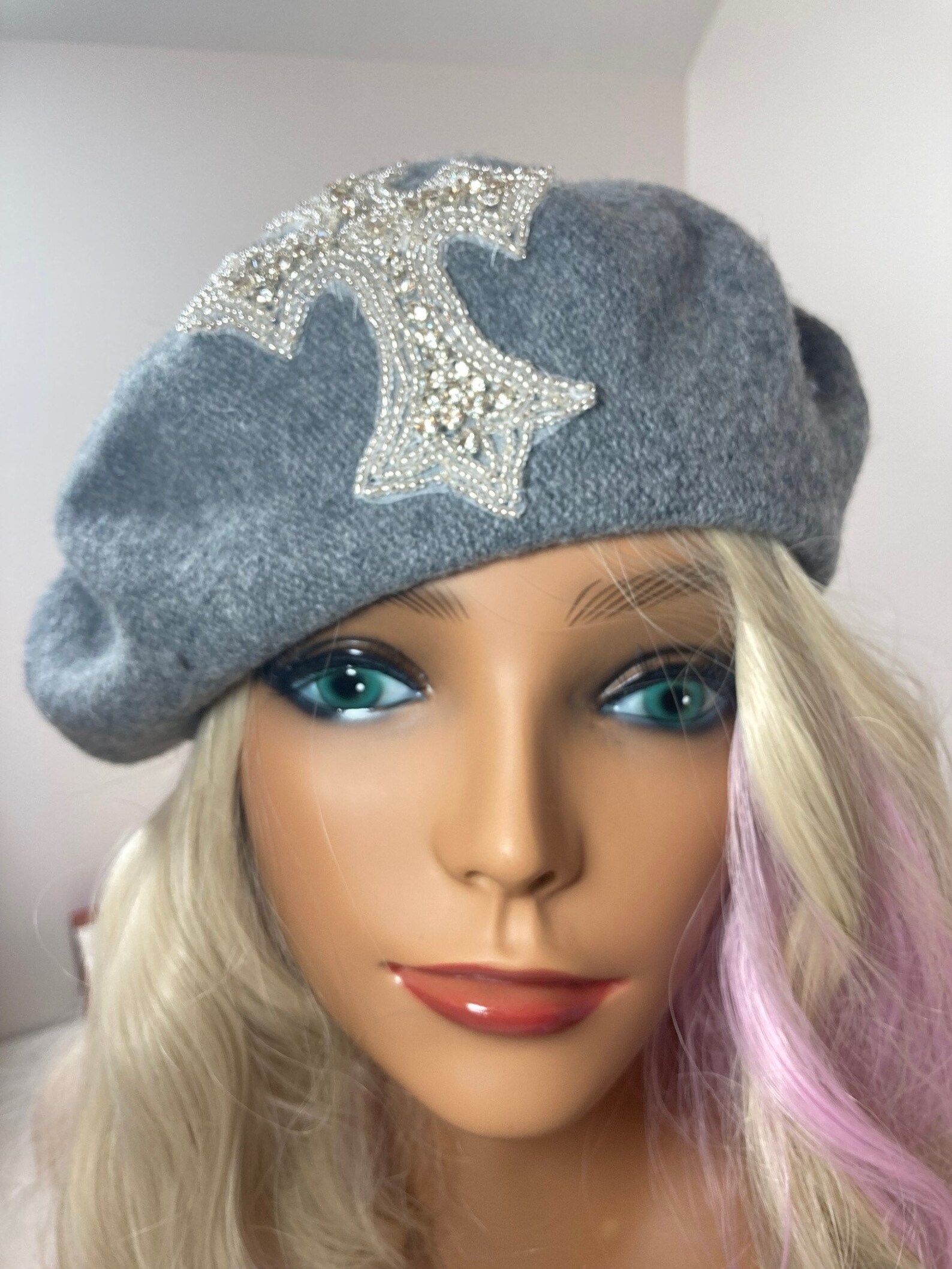 Gray Wool Beret Embellished With White Beaded Cross - Etsy
