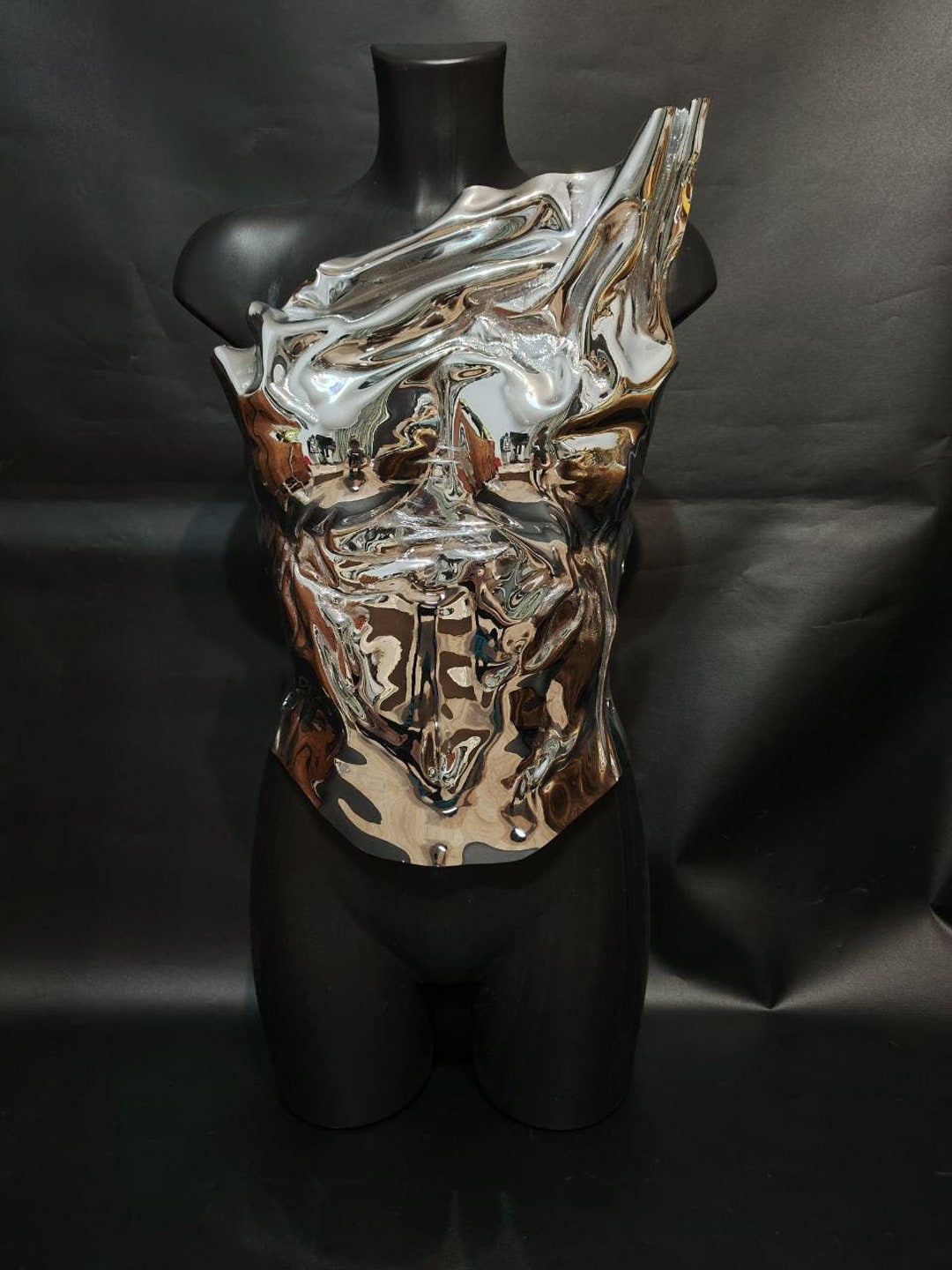 Silver Metallic Bustier Corset Top Breastplate Armor Cosplay Costumes ...