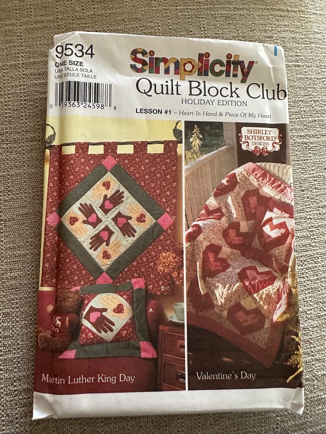 Simplicity 9534 Quilt Block Club Lesson #1 Holiday Edition Heart in Hand and Piece of My Heart ...
