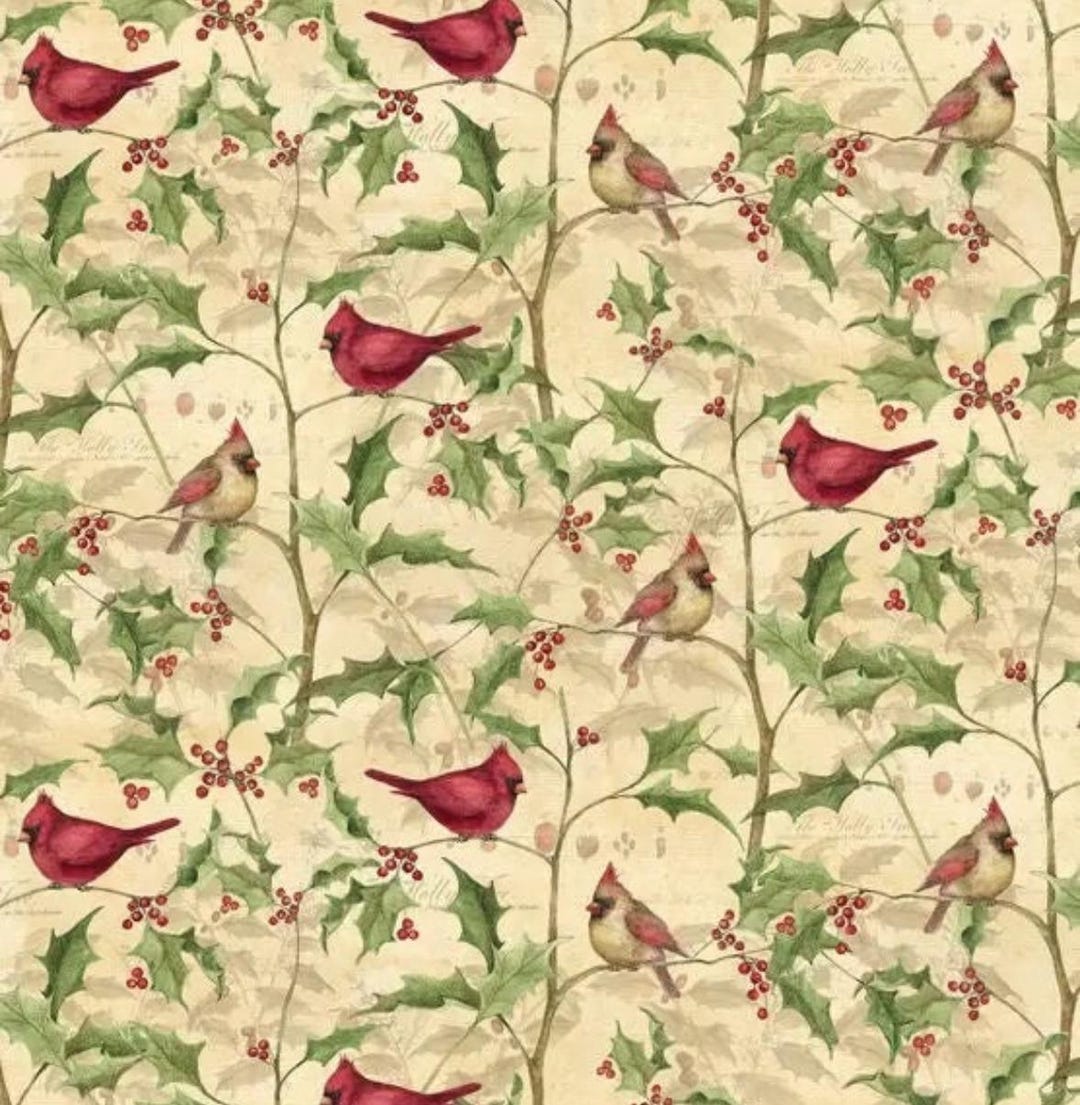 Cardinal Birds Fabric Cardinal Fabric Bird Fabric Cardinal on Vines ...