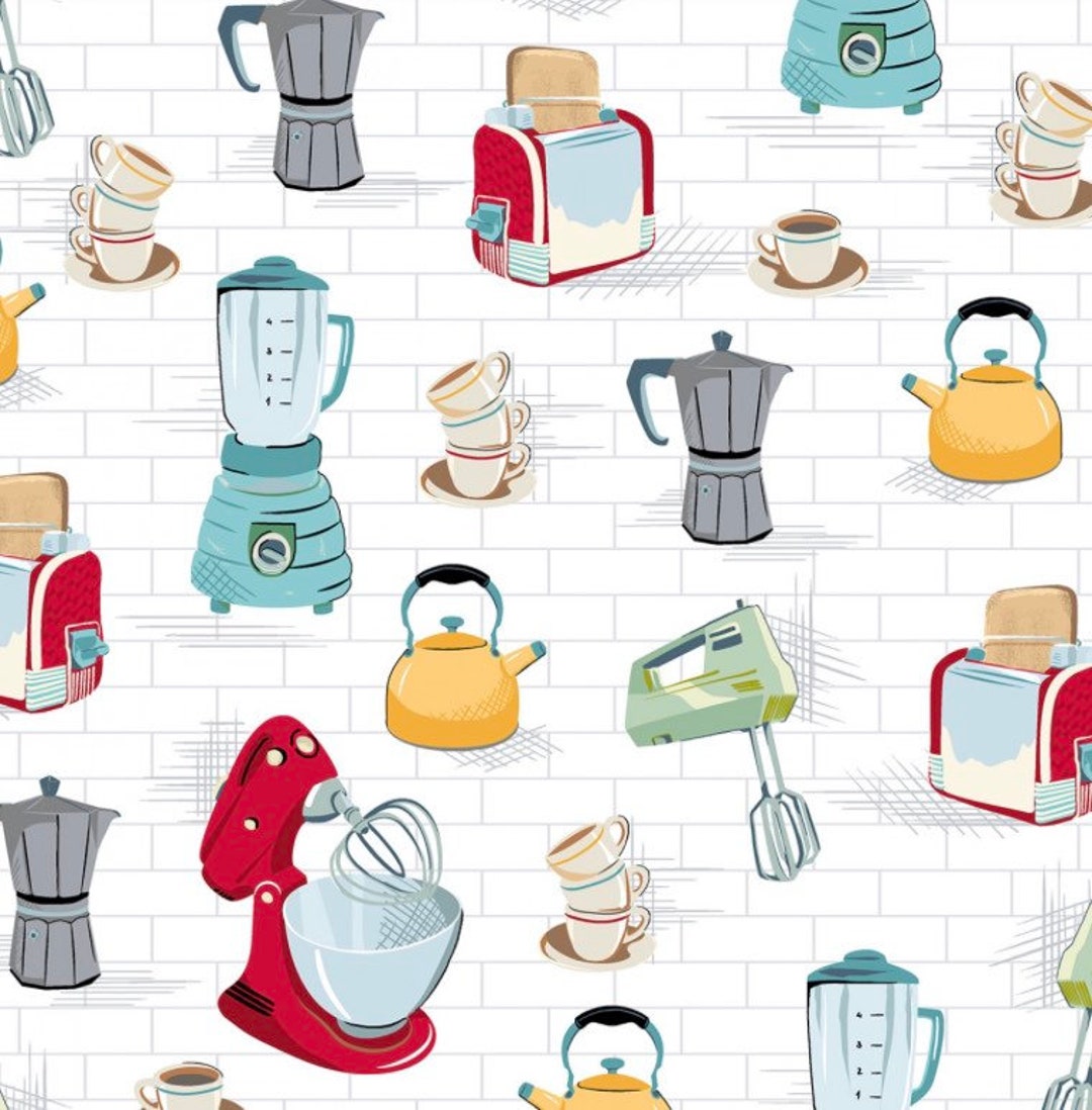 Kitchen Fabric | Retro Kitchen Fabric | Retro Fabric | Kitchen Retro ...