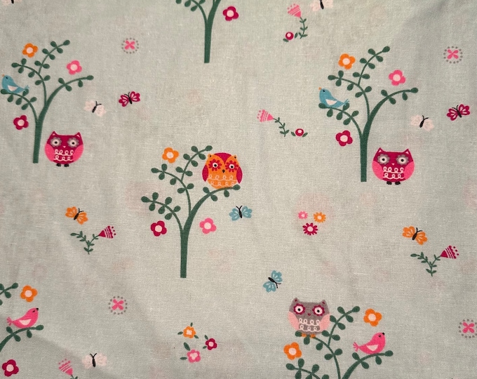 Owl Fabric Owls Owl Woodland Fall Winter Black White Green on Grey by ...