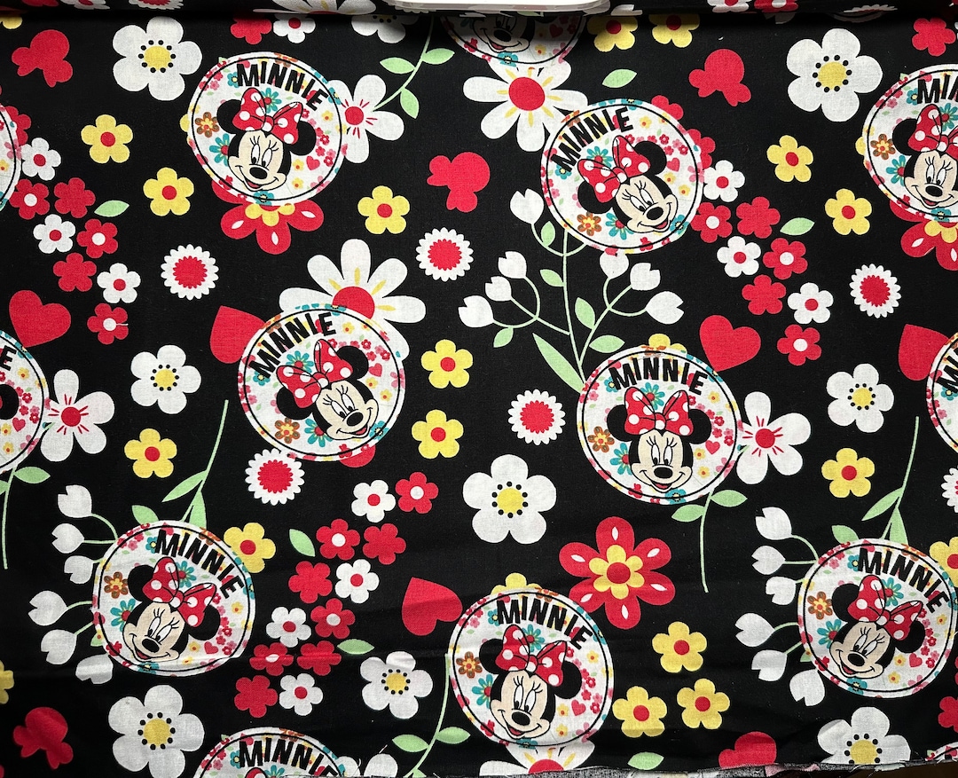 Minnie Floral Toss Fabric | Minnie Mouse Fabric | Mickey Mouse Fabric ...