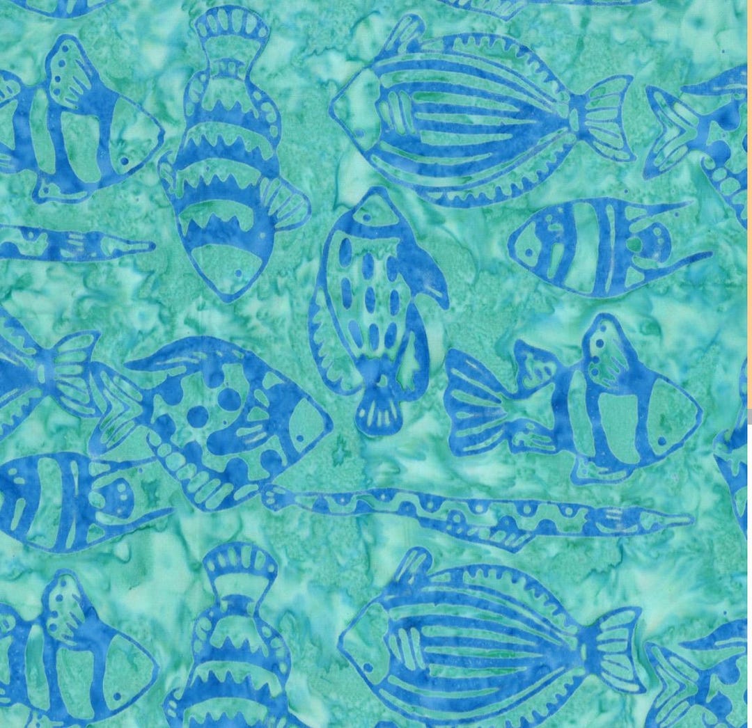 Blue Sea Life Batik Fabric | Baja Batik Fabric | Sea Life Fabric ...