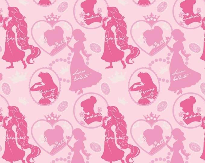 Disney Princess Silhouette Fabric | Candy Pink Disney Princess Fabric ...