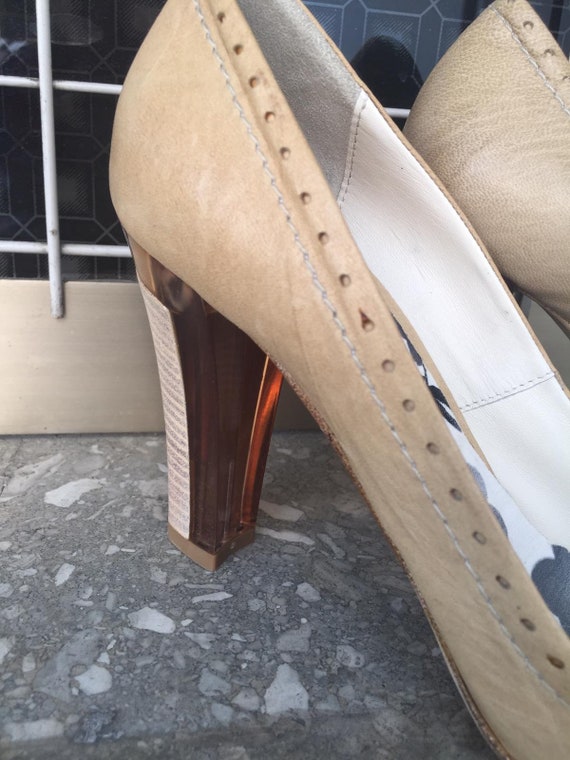 90s décolleté vintage/Design beige décolleté/Leather … - Gem