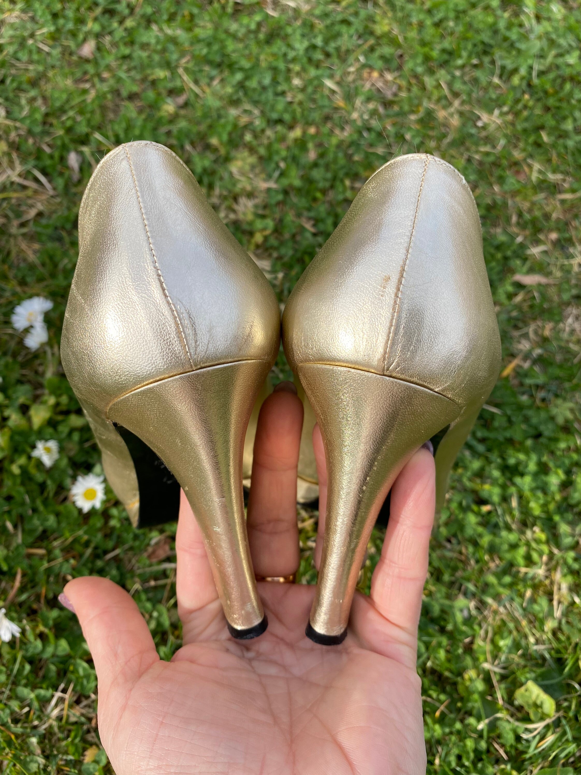 90s Vintage Decollete Fendi/design Shoes Fendi/gold Decollete - Etsy