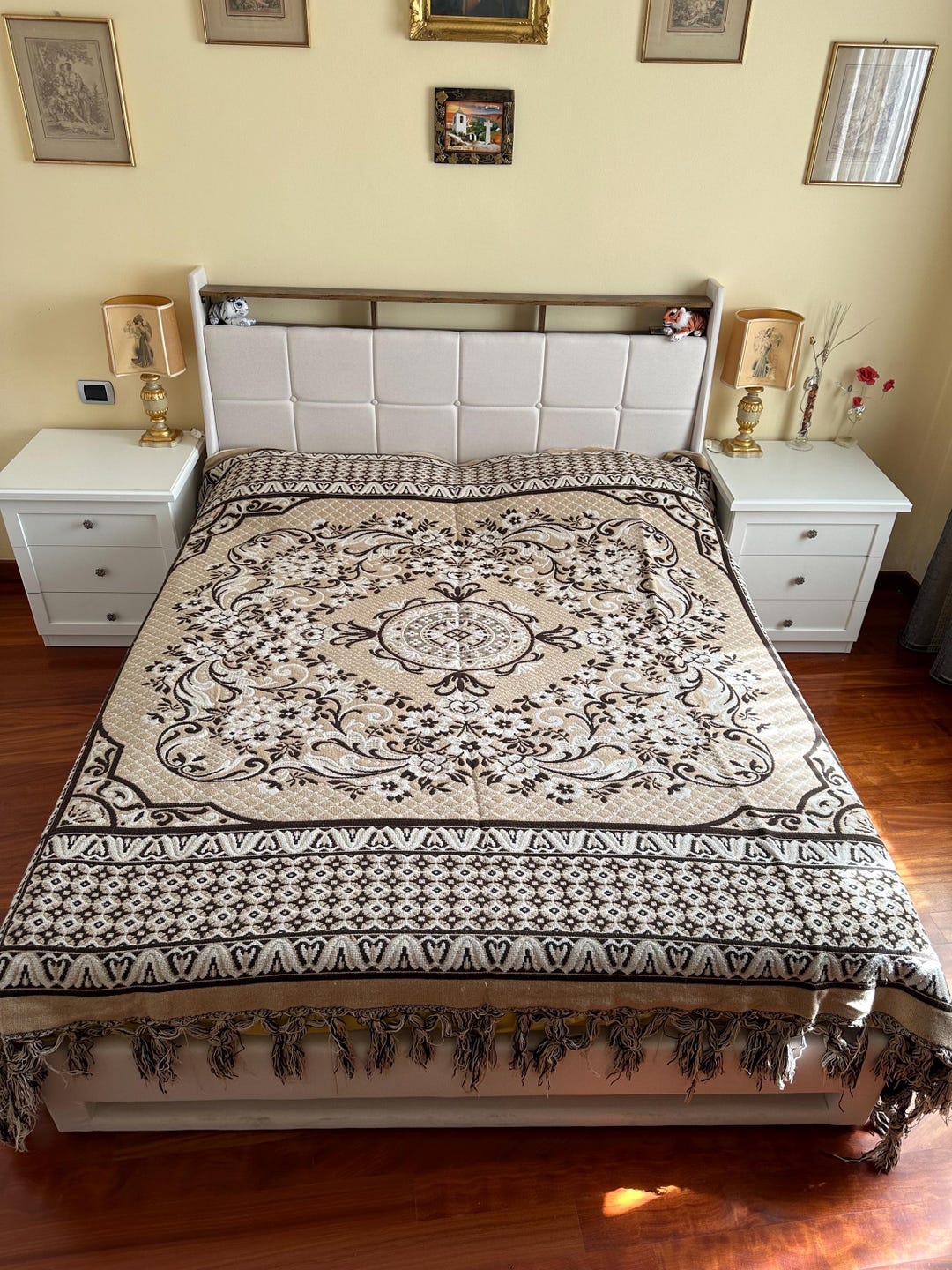 Vintage Rare Handmade Bedspread Country Wool/brown Beige Bedspread Wool ...