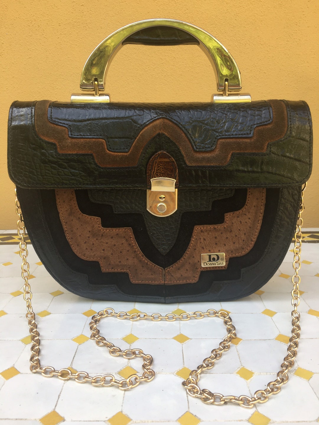 70s Vintage Bag/shoulderbag Vintage/black Bag Leather/crocodile Bag ...