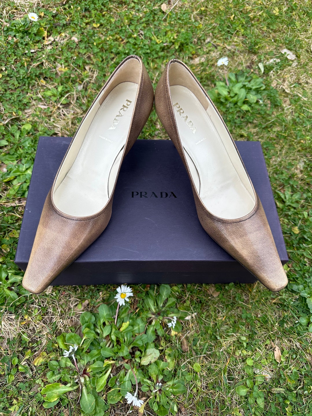 90s Vintage Décolleté Prada/lady Prada Style Leather Decollete/beige Fume Décolleté Prada Italy ...