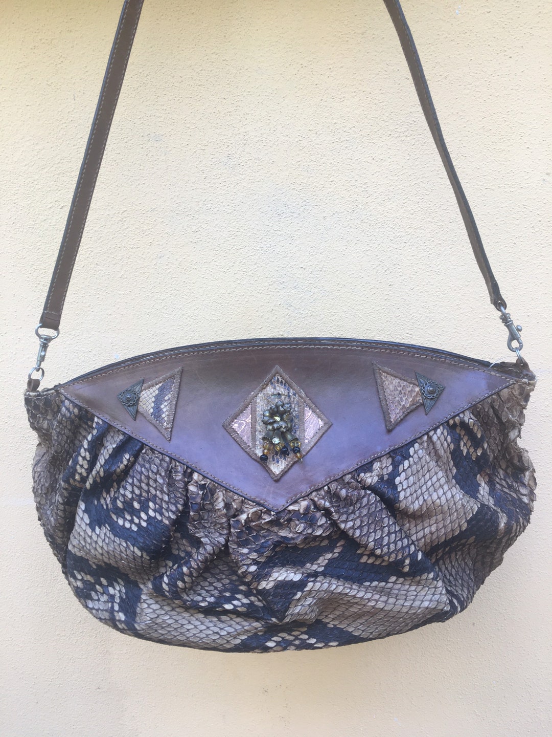 60s Vintage Rare Bag Python/brown Bag Leather/vintage Python Shoulder ...