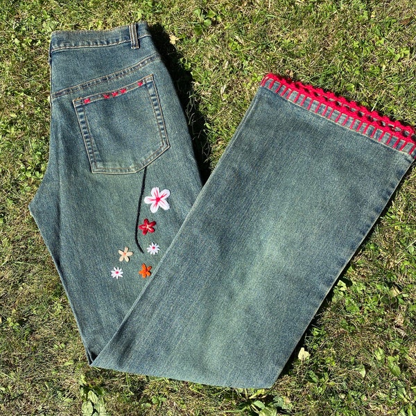 Embroidery Jeans - Etsy