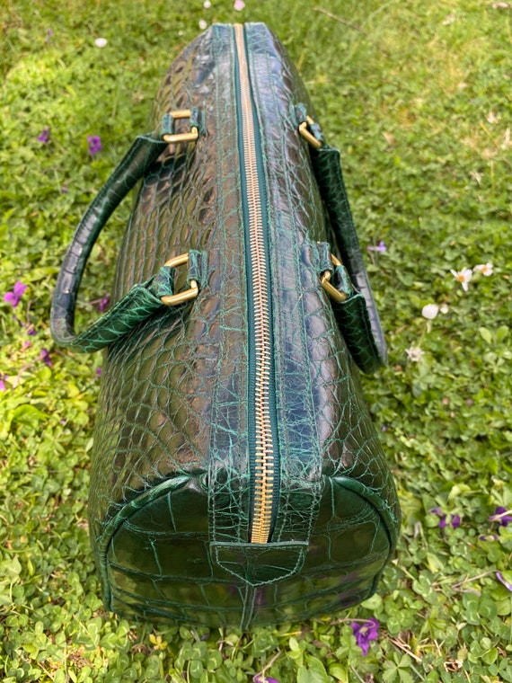 80s Vintage Boston bag Croco Mauro Volponi/Green leather croco | Etsy