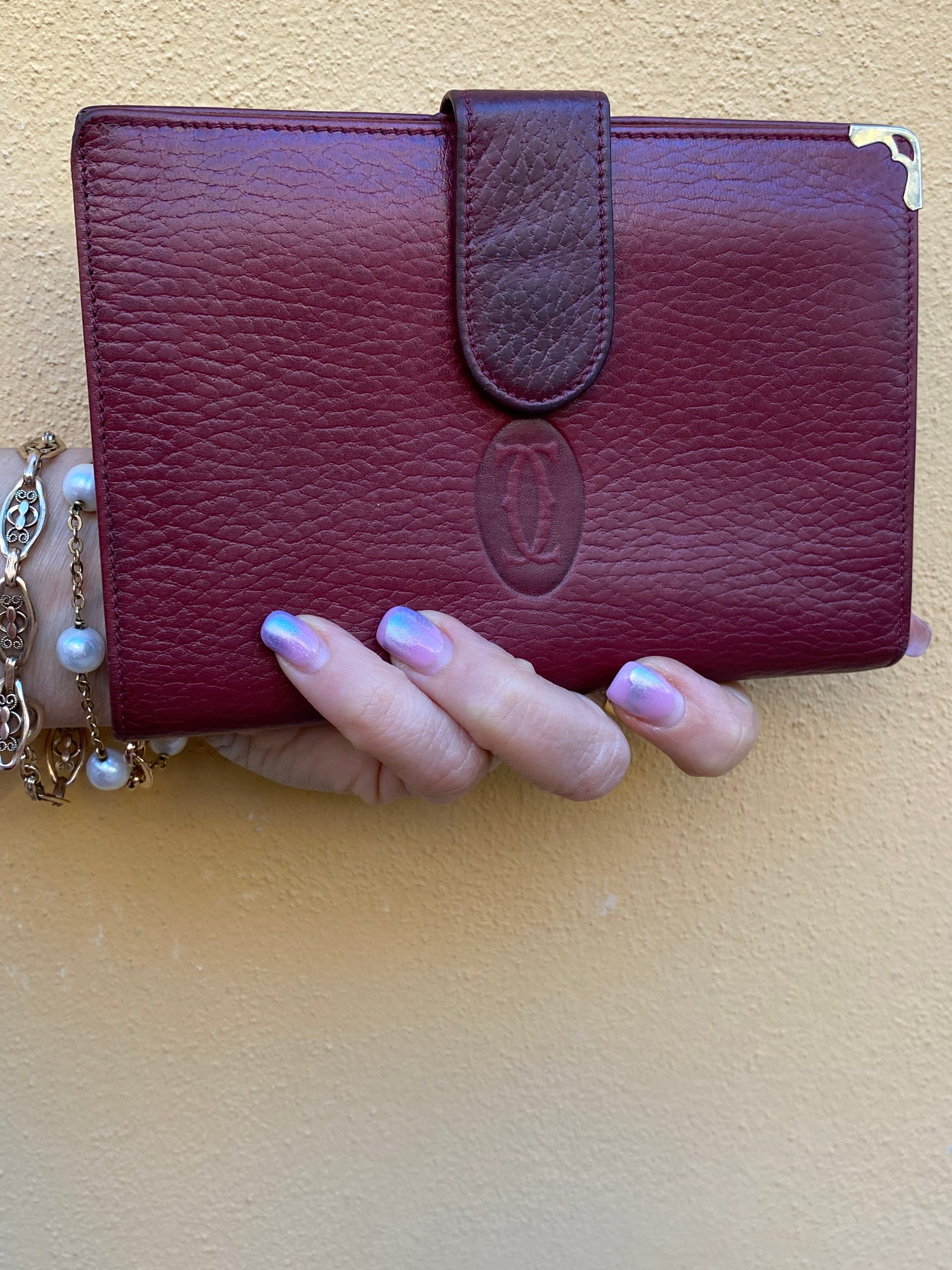 80s Cartier Vintage Wallet/bordeaux Leather Wallet Cartier | Etsy