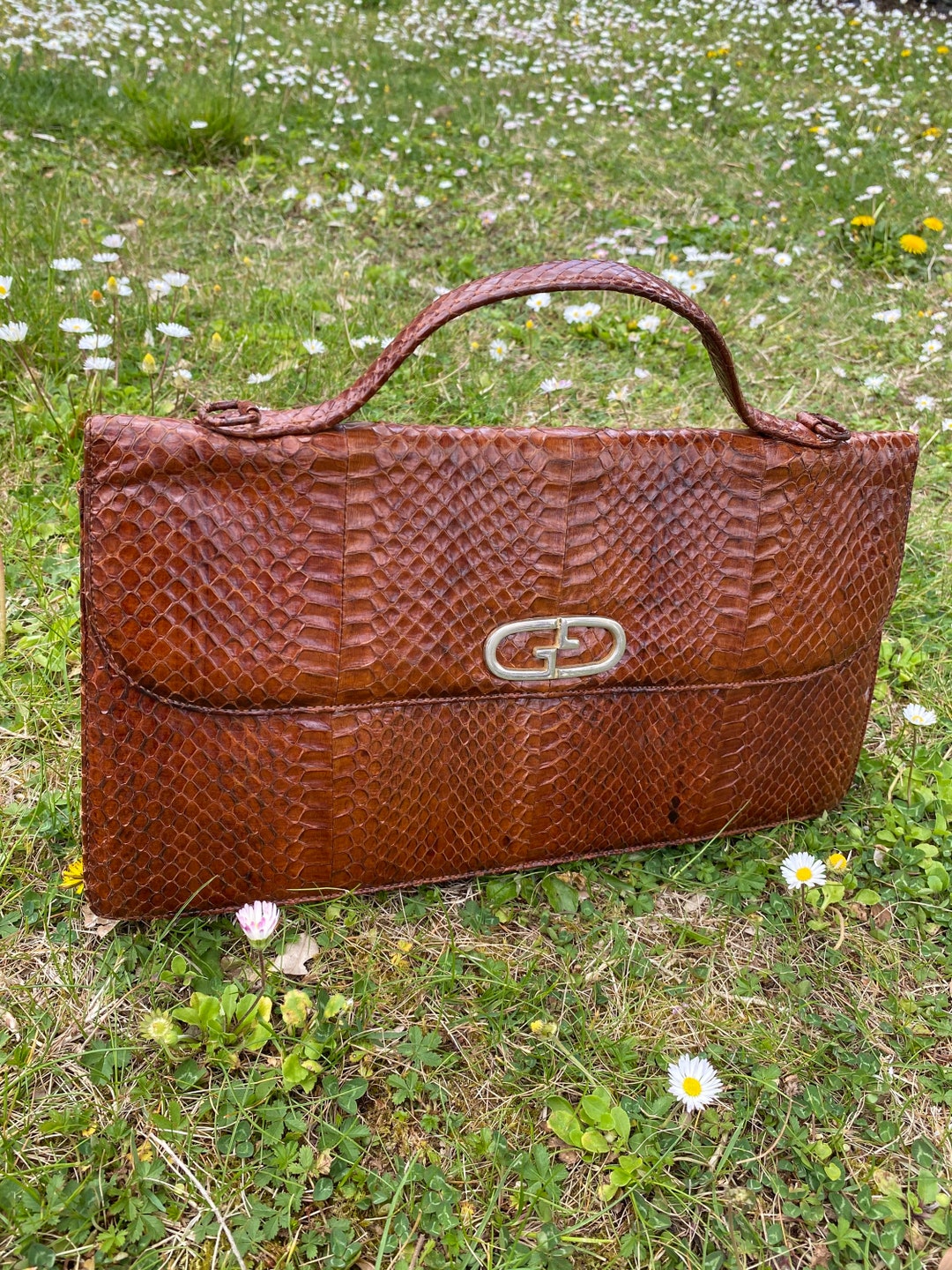 60s Vintage Bag Python/brown Bag Leather/vintage Python Handbag/luxury ...