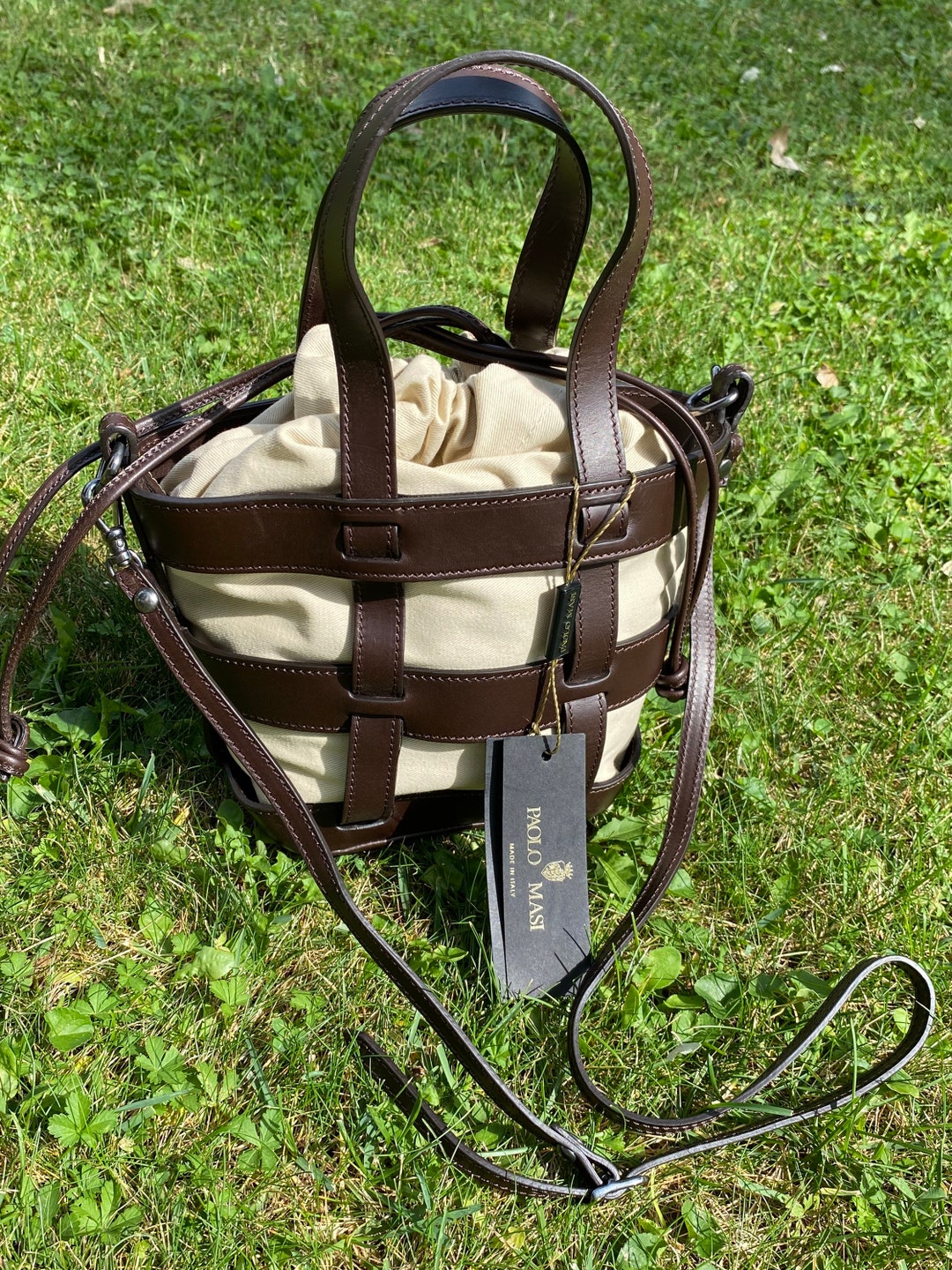 90s Vintage Luxury Bucket Bag Design Paolo Masi Italy/brown Ivory Bag ...