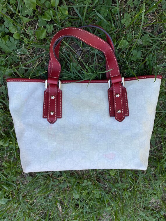 90s Vintage authentic Clutch bag Gucci Love/Ivory red… - Gem