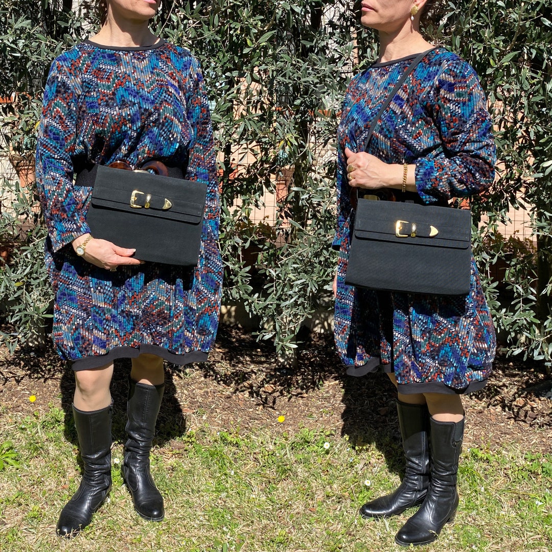 80s Vintage Bag-clutch Genny by Gianni Versace/black Bag Nylon/shoulder ...