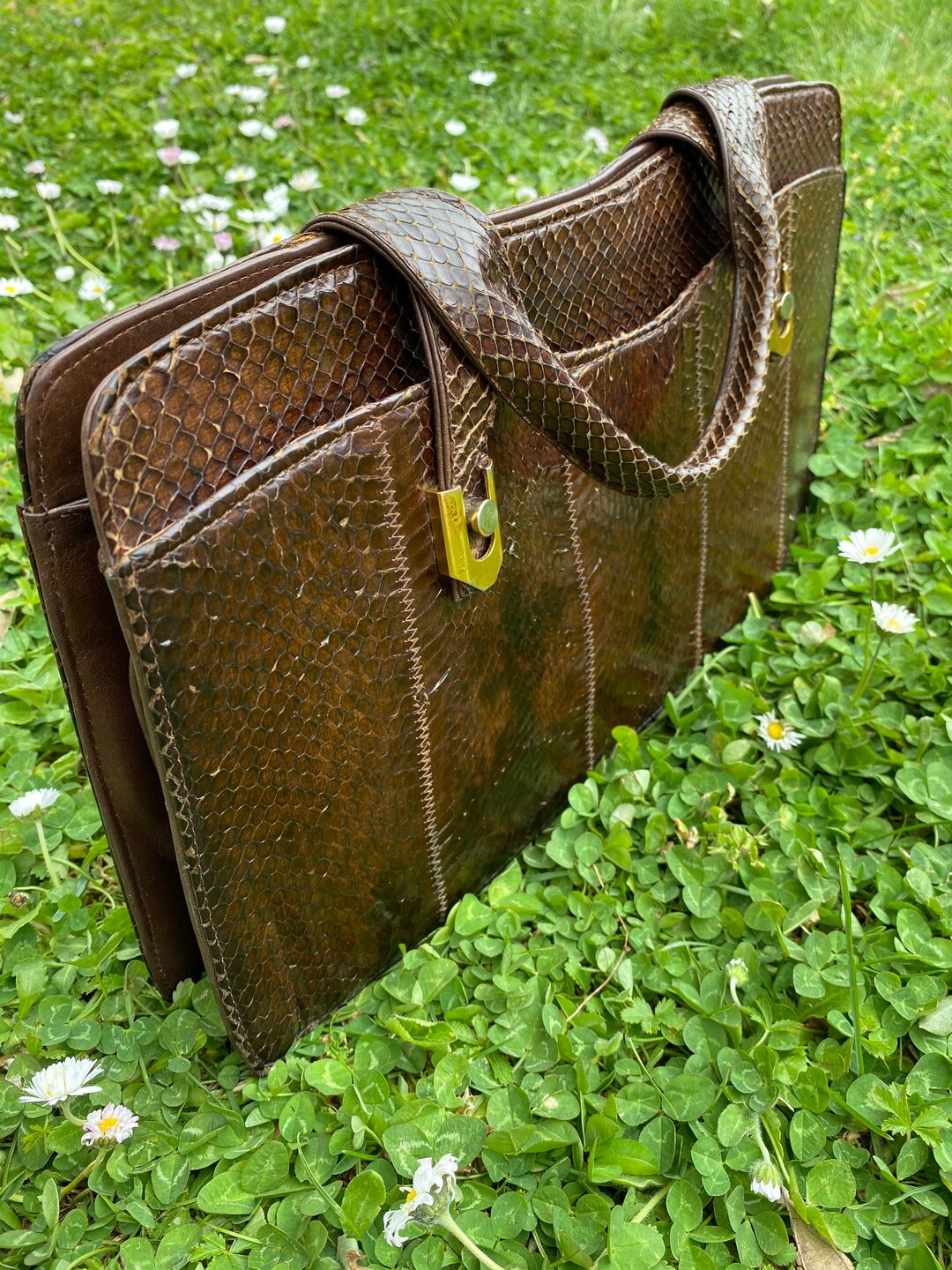 60s Vintage Bag Python/brown Bag Reptile/python Clutch Bag/luxury ...