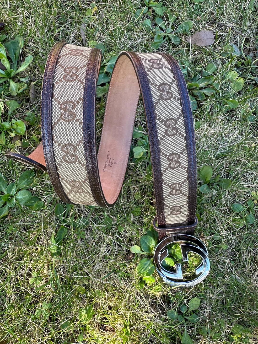 Vintage Authentic Belt Gucci Monogram/brown Beige Belt Leather Canvas/cintura Gucci Vintage ...