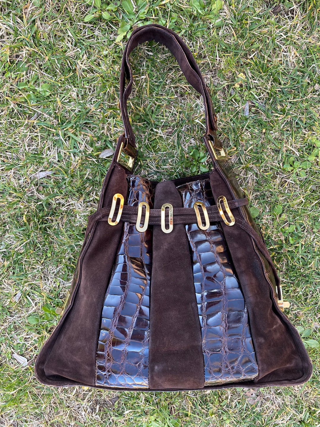 70s Design Bucket Bag Croco Vintage Guido Borelli/brown - Etsy