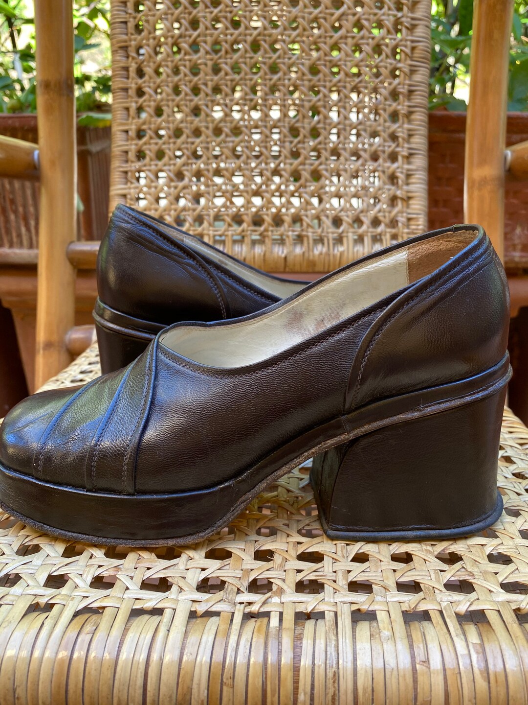 70s Vintage Platforms Pumps Bulle/shoes Bulle/brown Platforms Leather ...