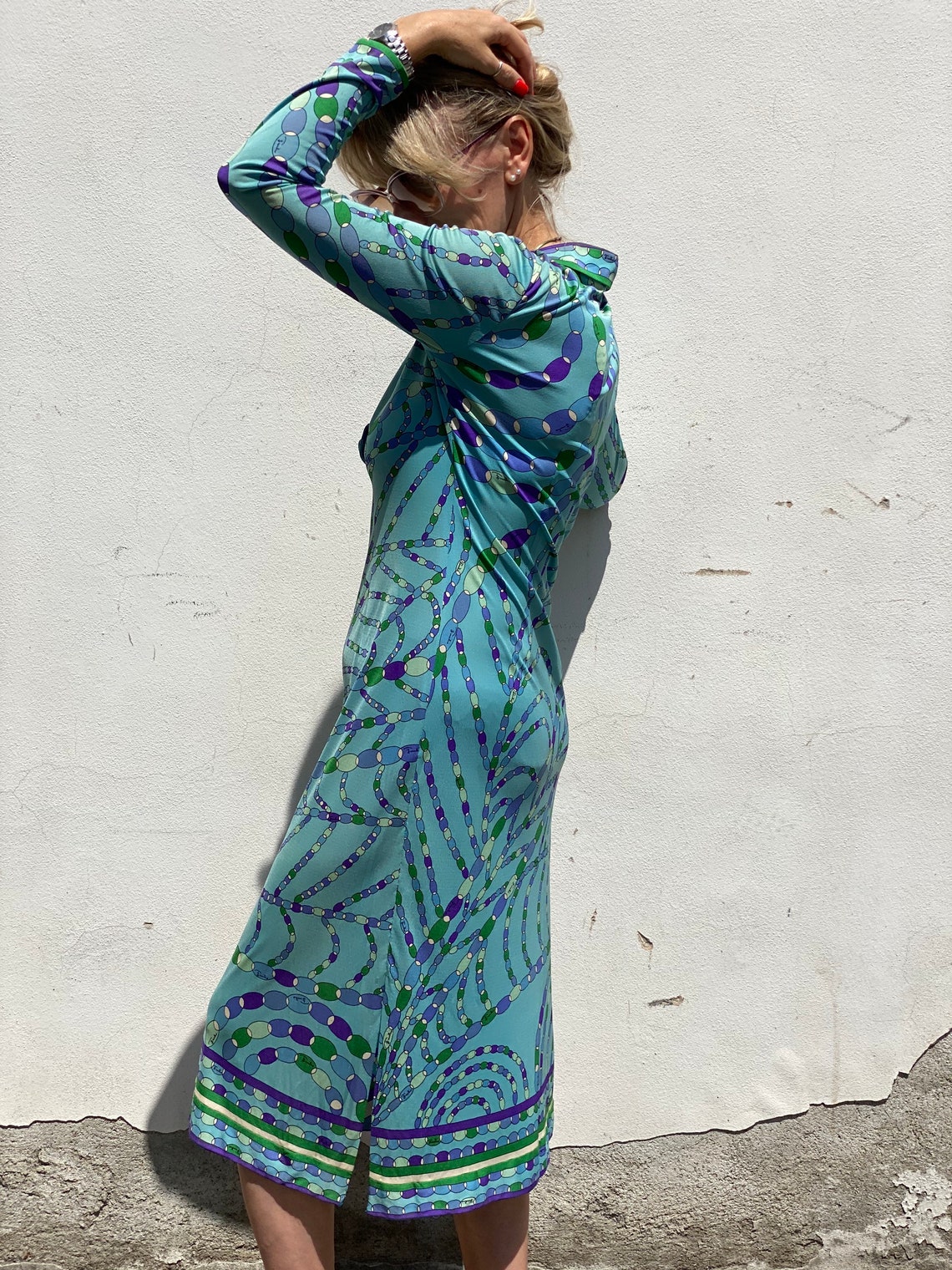 70s Vintage Dress Emilio Pucci/blue Dress Silk/silk Dress - Etsy