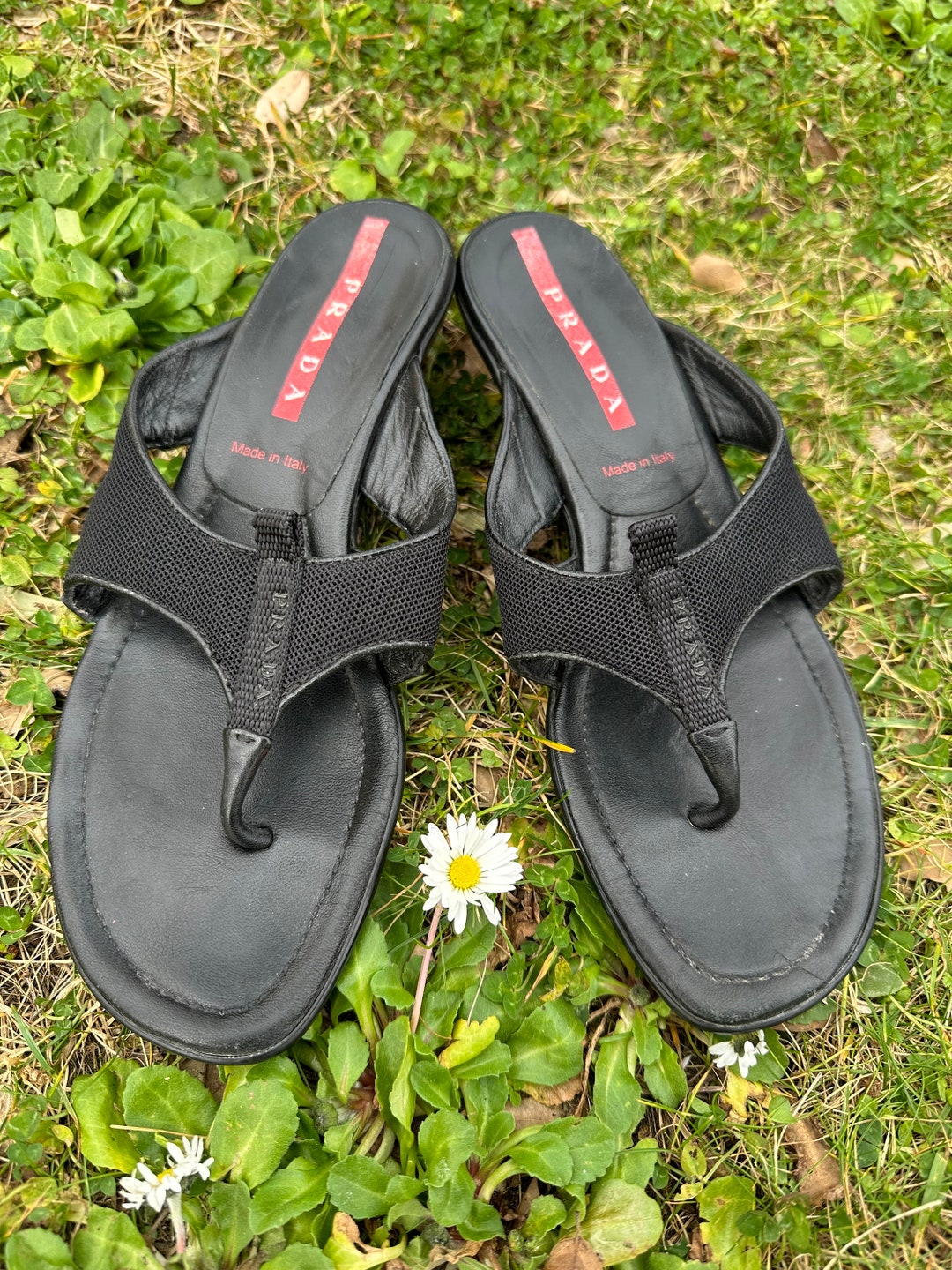 90s Vintage Flip Flops Prada/lady Prada Style Shoes/black Nylon Leather ...