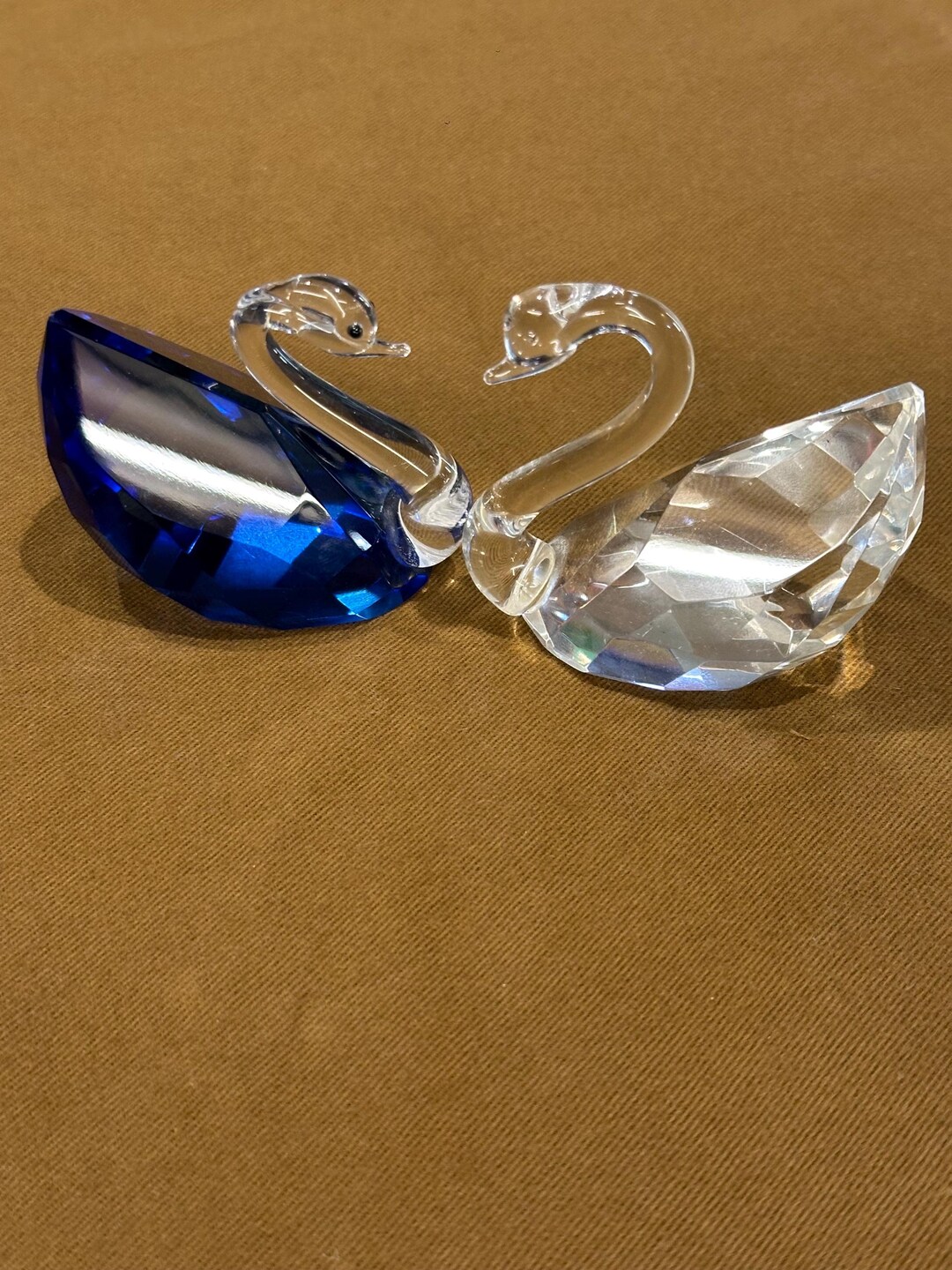 90s Vintage Pair of Swans Crystal/blue Swans Crystal Swans/coppia Cigni ...