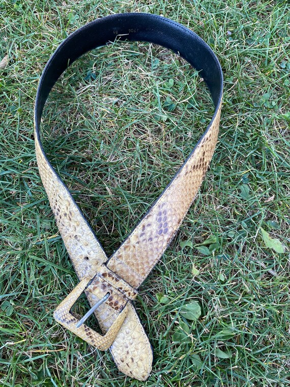 80s Vintage belt leather python/Beige leather belt/Vi… - Gem