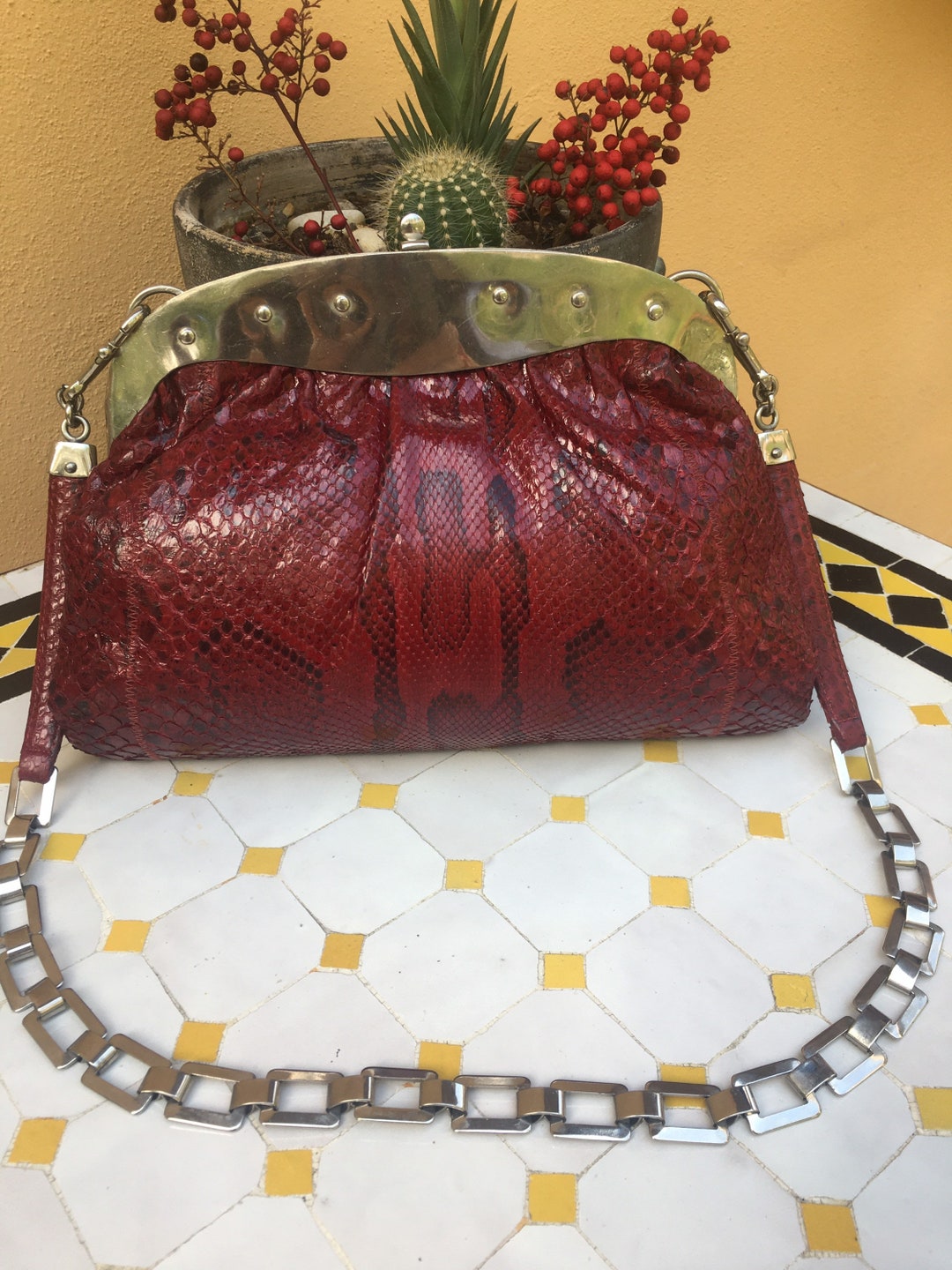 60s Vintage Pochette Python/leather Python - Etsy