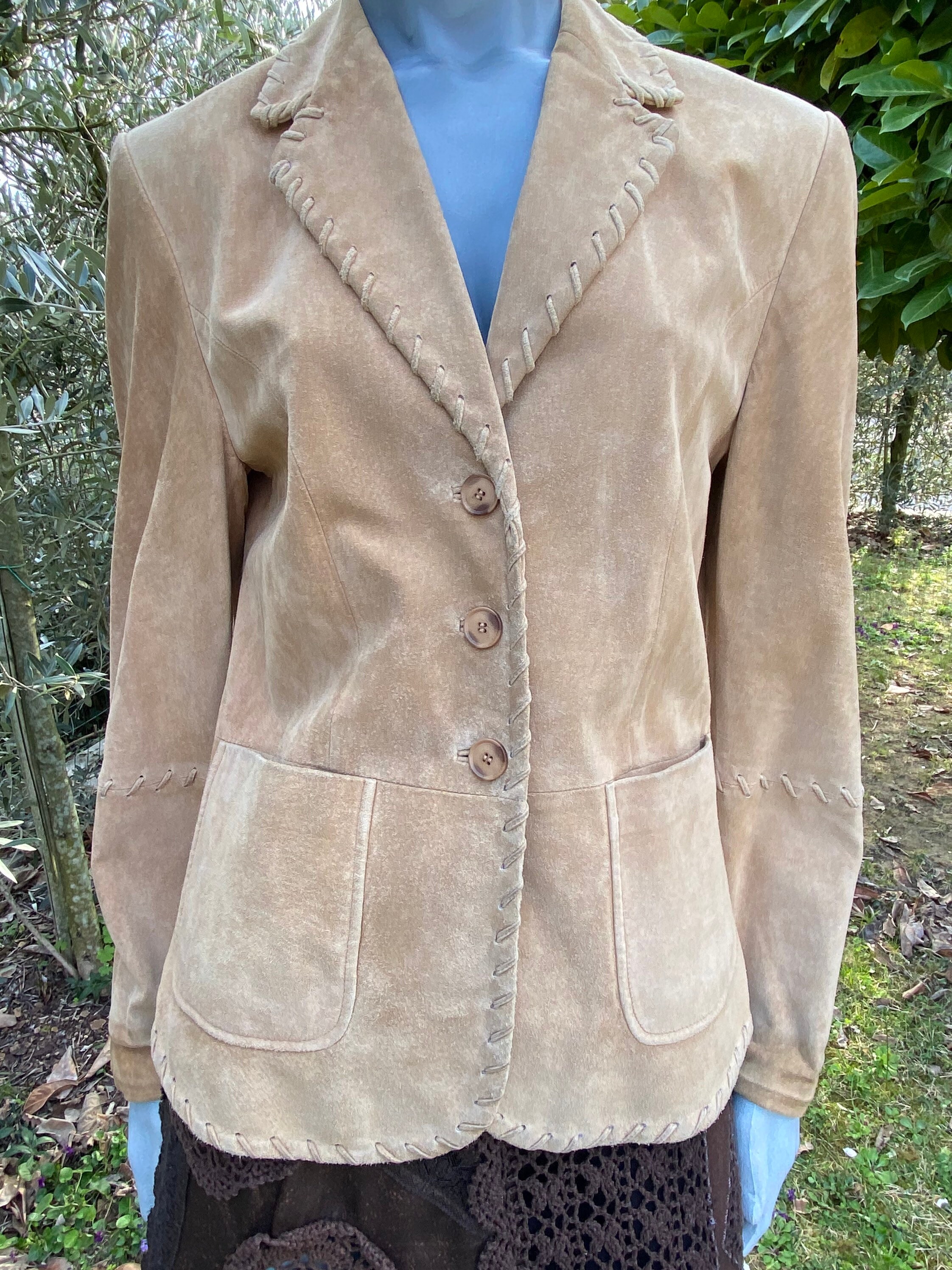 90s Vintage Jacket Leather Taifun Collection/beige Jacket | Etsy