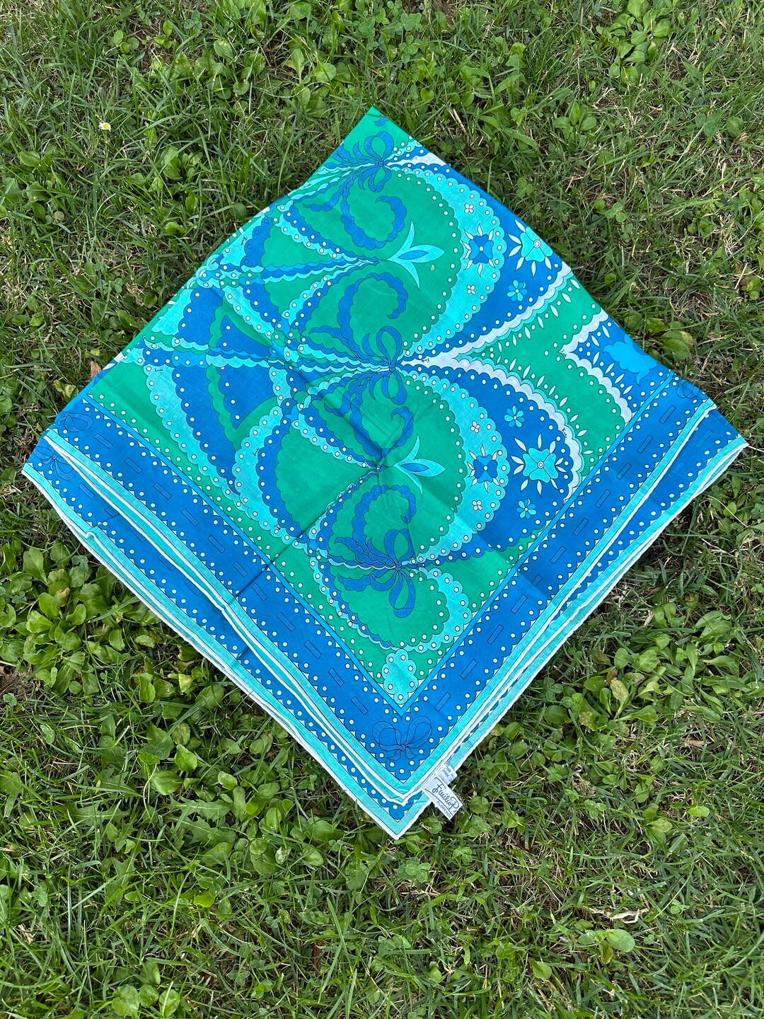 70s Vintage EMILIO PUCCI Scarf/blue Green Cotton Scarf/rare Florentine ...